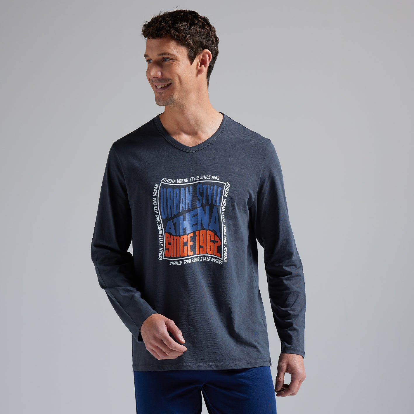 Pyjama long col V homme Ecopack Sérigraphie - Athena