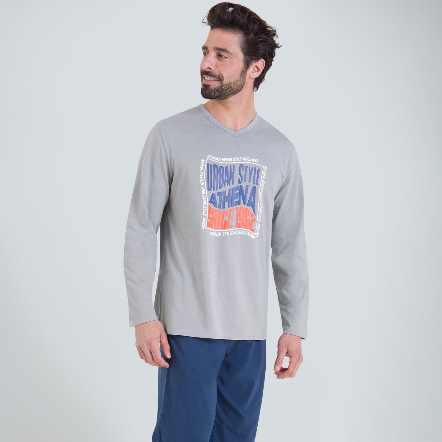 Pyjama long col V homme Ecopack Serigraphie Athena