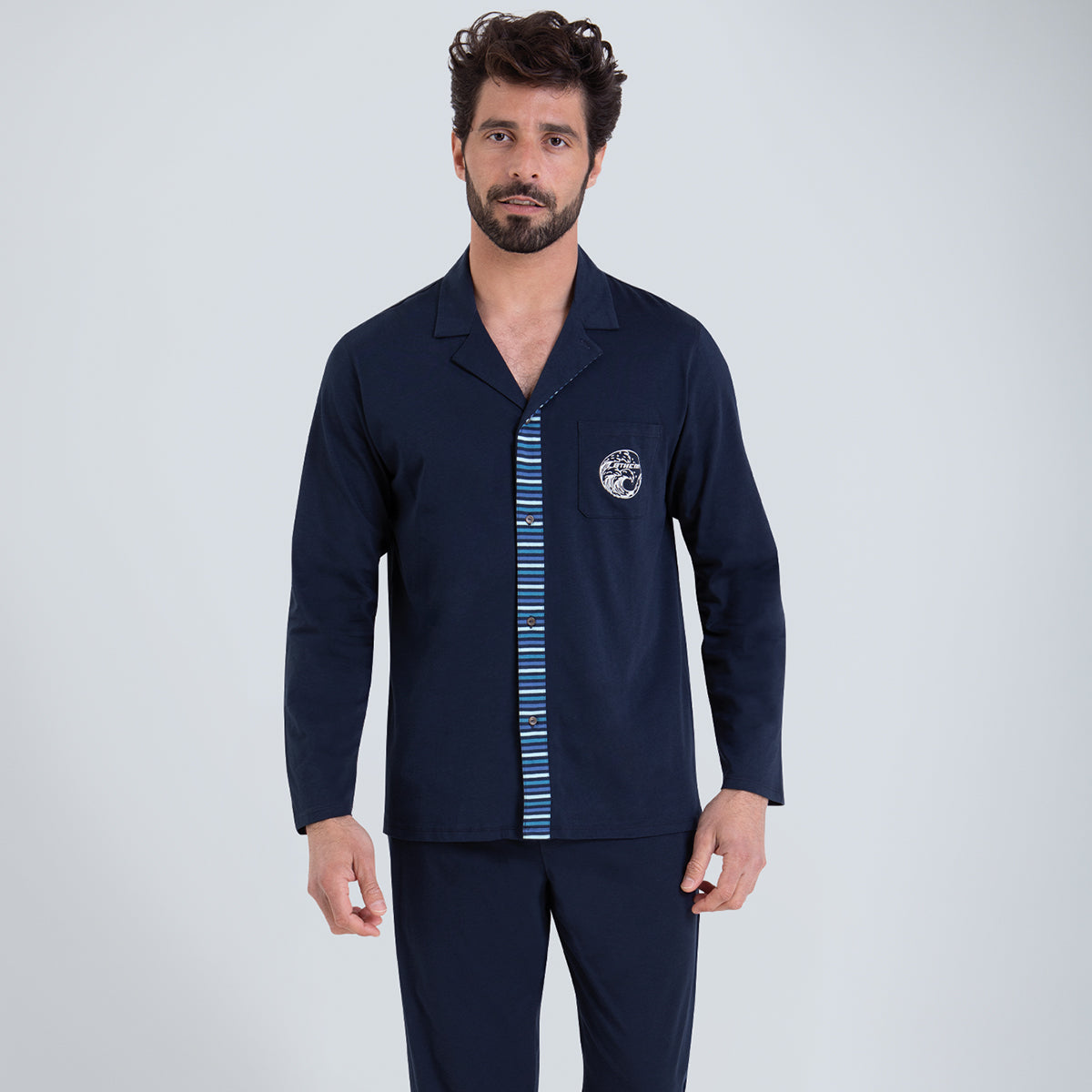 Pyjama long ouvert homme Rayures Waves Athena