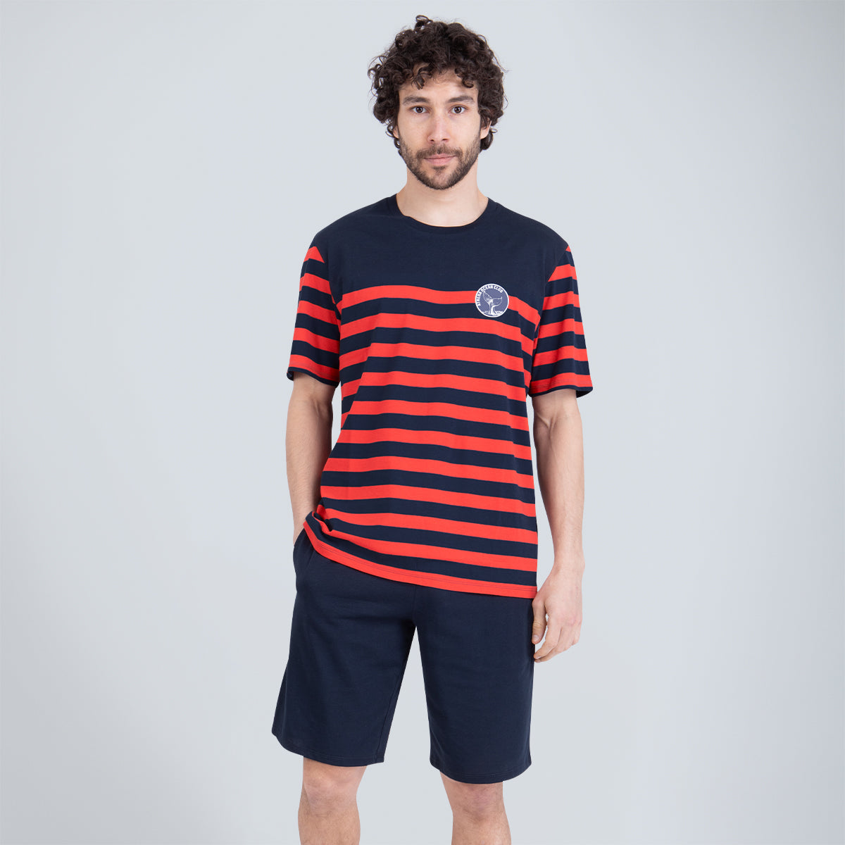 Pyjama court col rond homme Rayures Ocean Club Athena